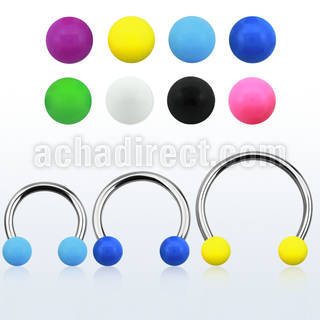 XXL steel circular barbell, 14g w 6mm solid color balls